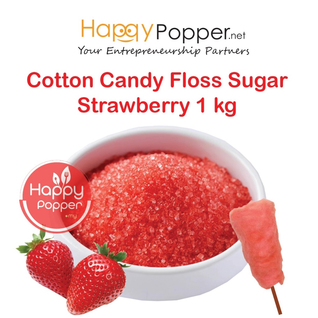 HAPPYPOPPER Cotton Candy Floss Sugar Strawberry 1kg Color Gula Kapas ...