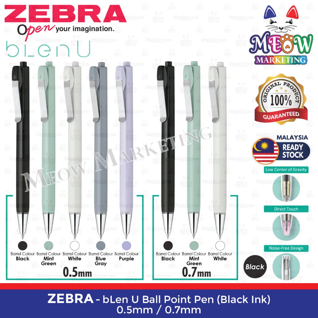 Zebra Blen U Ballpoint Pen (Black Ink) - 0.5mm / 0.7mm | Shopee Singapore