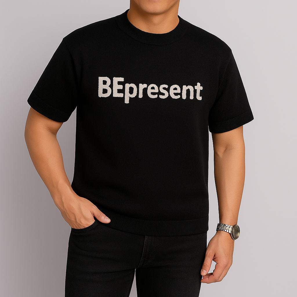 Colegacy Men’s Oversized BEpresent Embroidered Textured Letter Tee ...