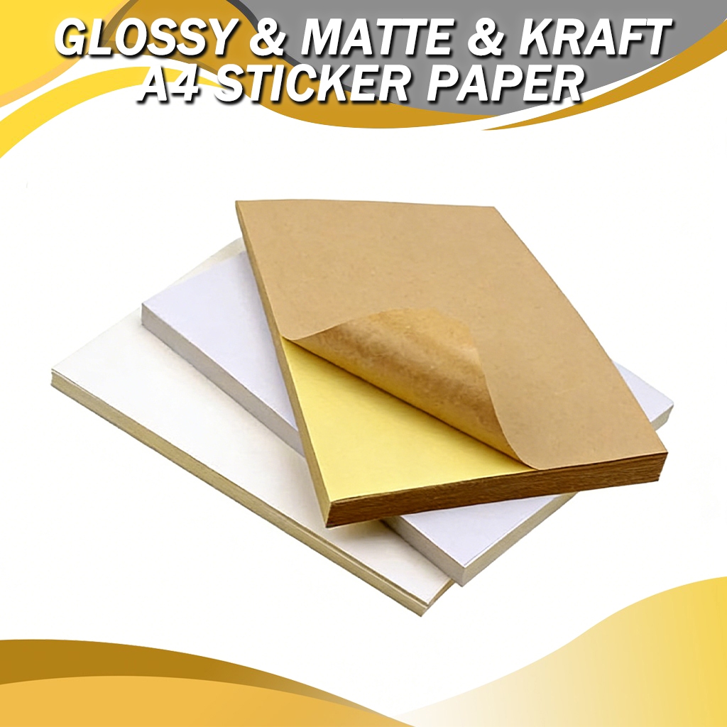 (20 & 50Pcs) Glossy & Matte & Kraft A4 Sticker Paper 175GSM Label ...