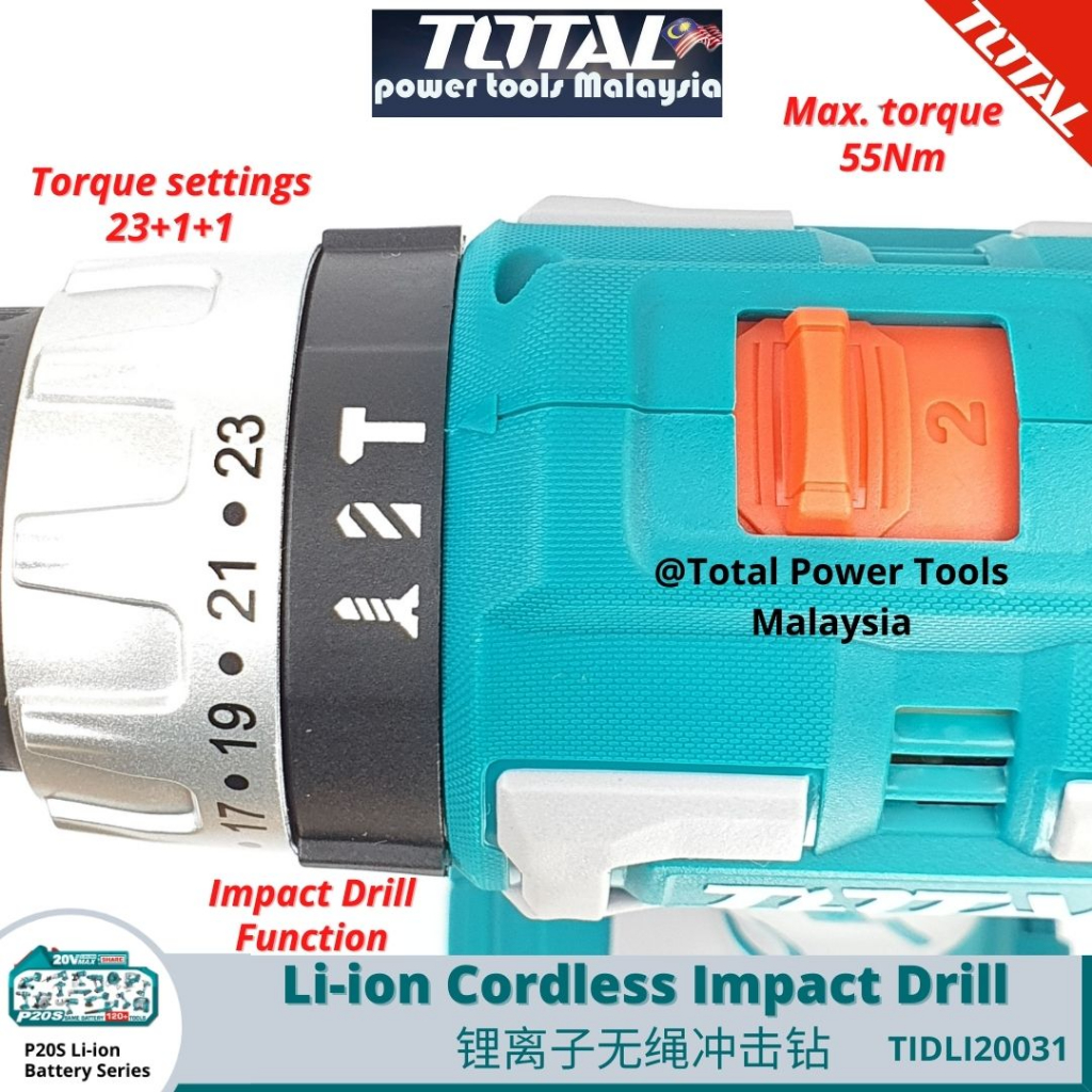 TOTAL Cordless Impact Drill TIDLI20031 [ COMBO Set ] + Free Cordless ...