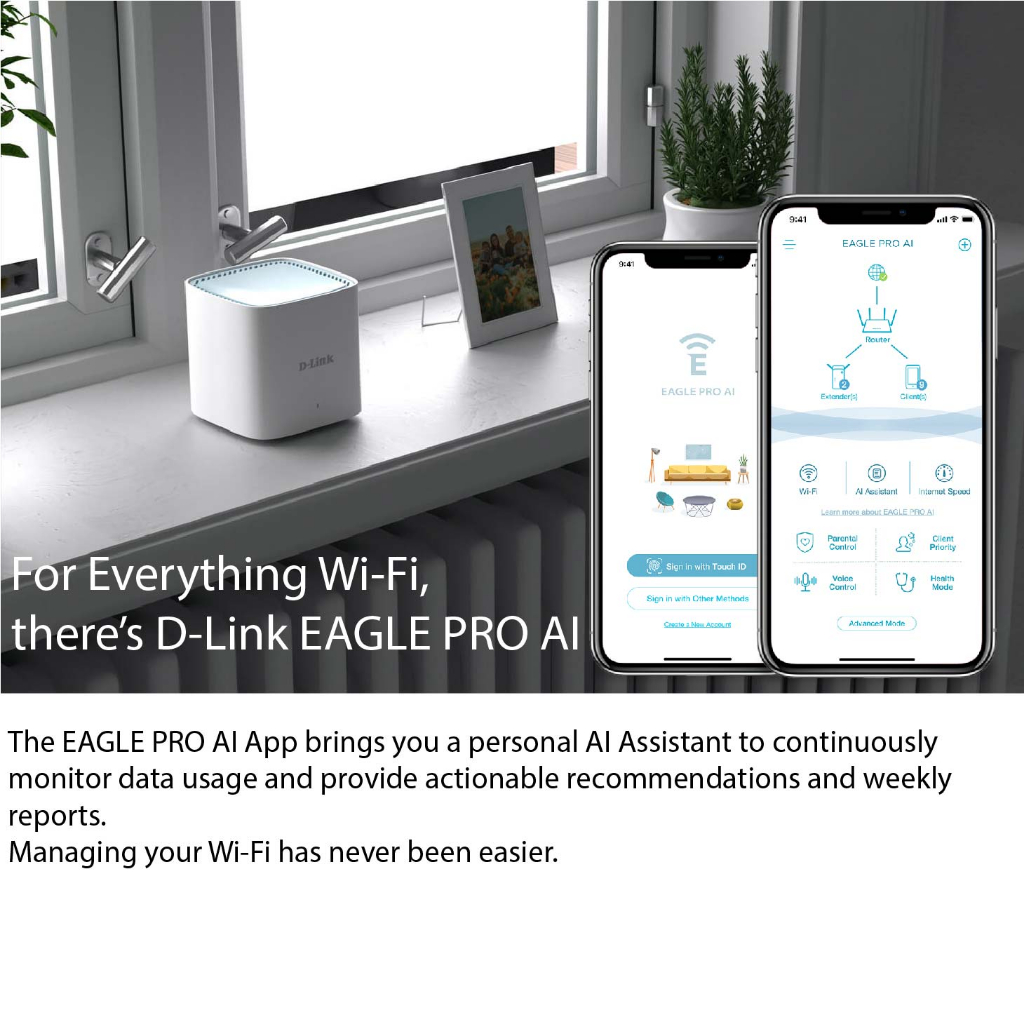 D-Link AX1500 M15 Eagle Pro AI Wireless Wifi 6 Mesh router system with ...
