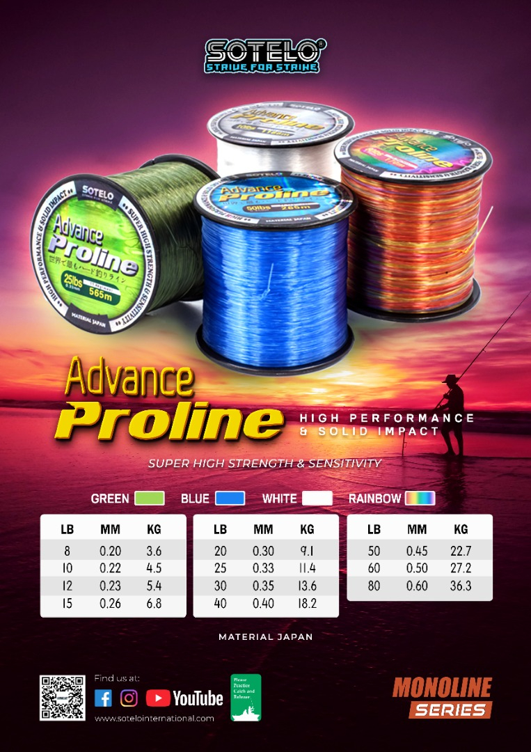 8 LBS/0.20MM SOTELO ADVANCE PROLINE Fishing Line Tali Pancing (Proline ...