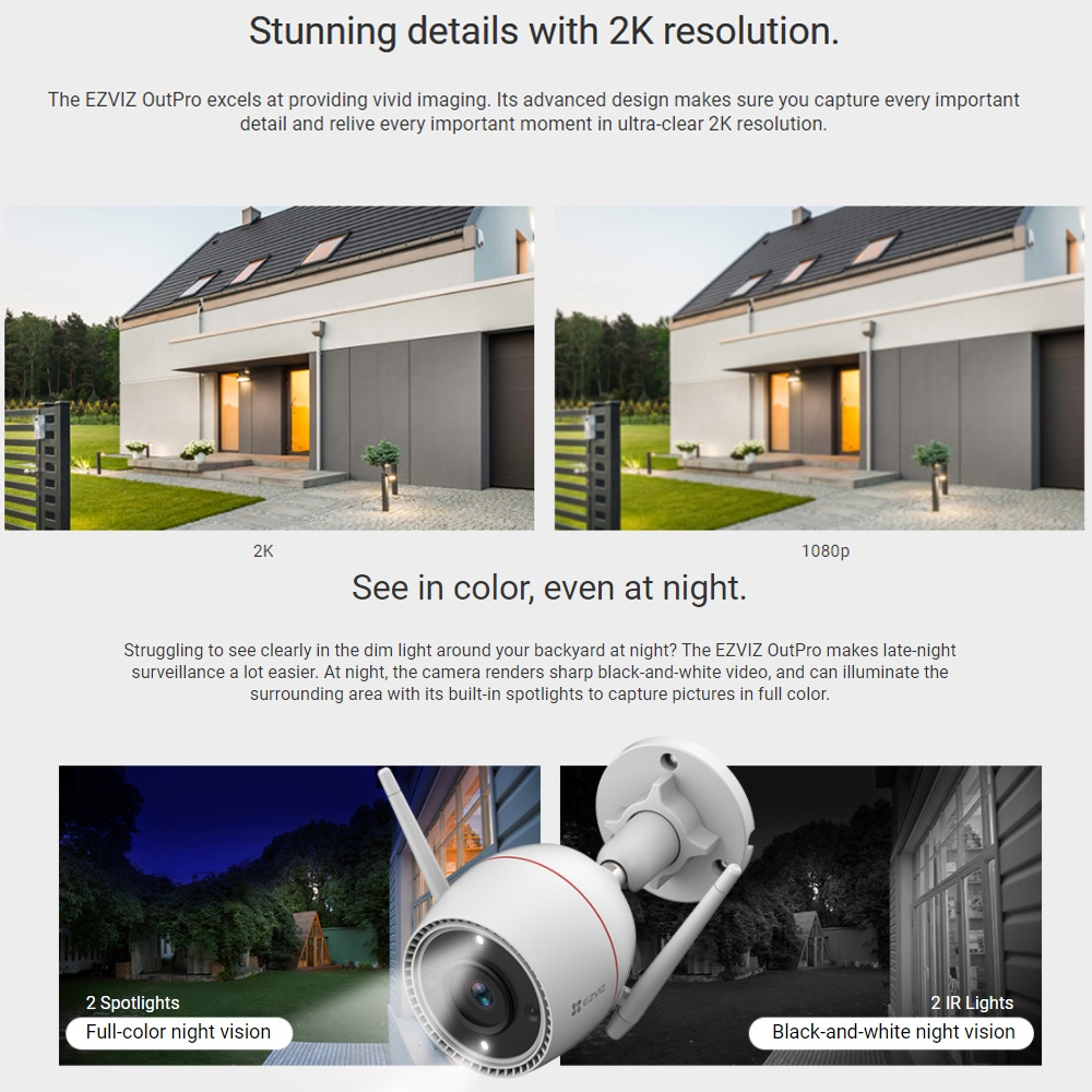 HIKVISION EZVIZ WIFI CCTV CAMERA H3C 3MP AI-Human Detection Color Night ...