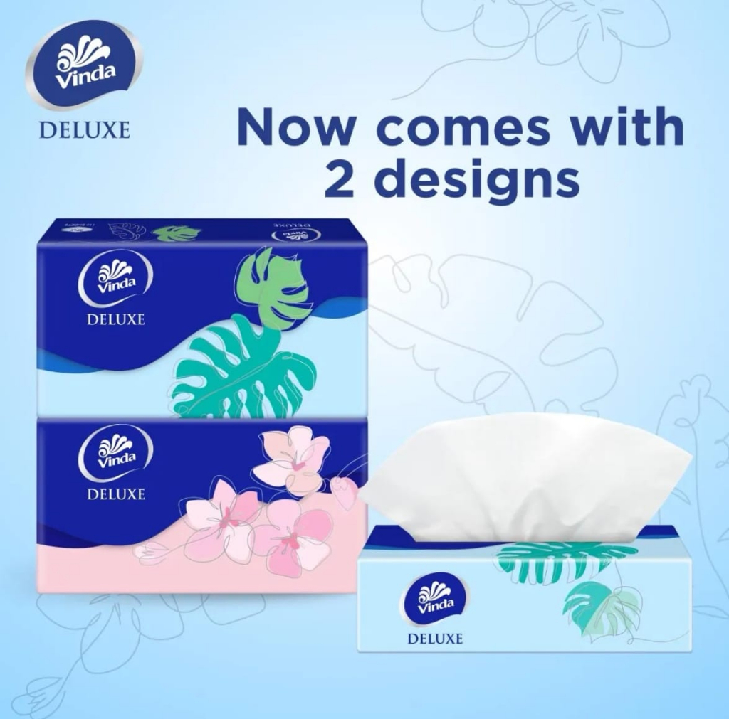 Vinda Deluxe Soft Pack Facial Tissue Large 3ply - (4 x 110's) x 12 ...