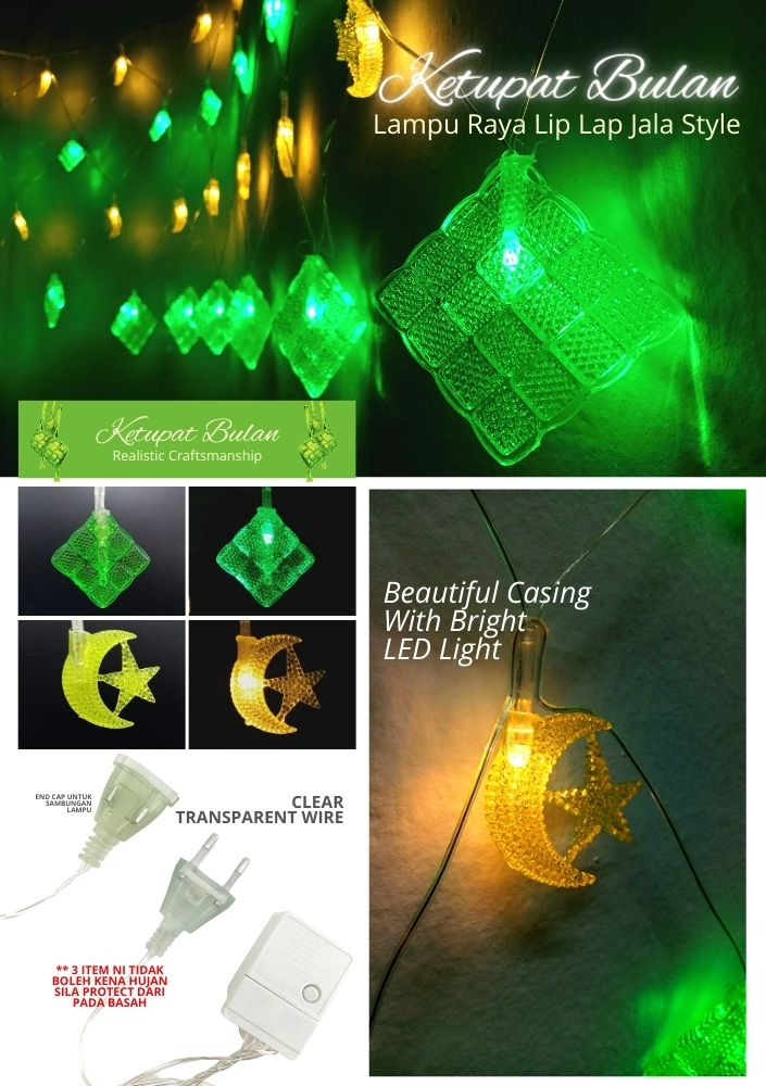[raya 2025] 96L 4meter Net Moon Star Ketupat Liplap Lamp Mesh Hari raya ...