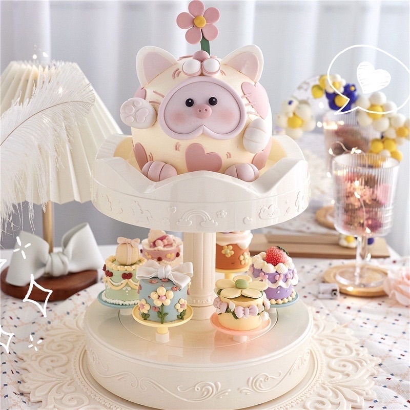 Kek Go Round music Party Birthday Cake Candy Rotating Party Ivory ...