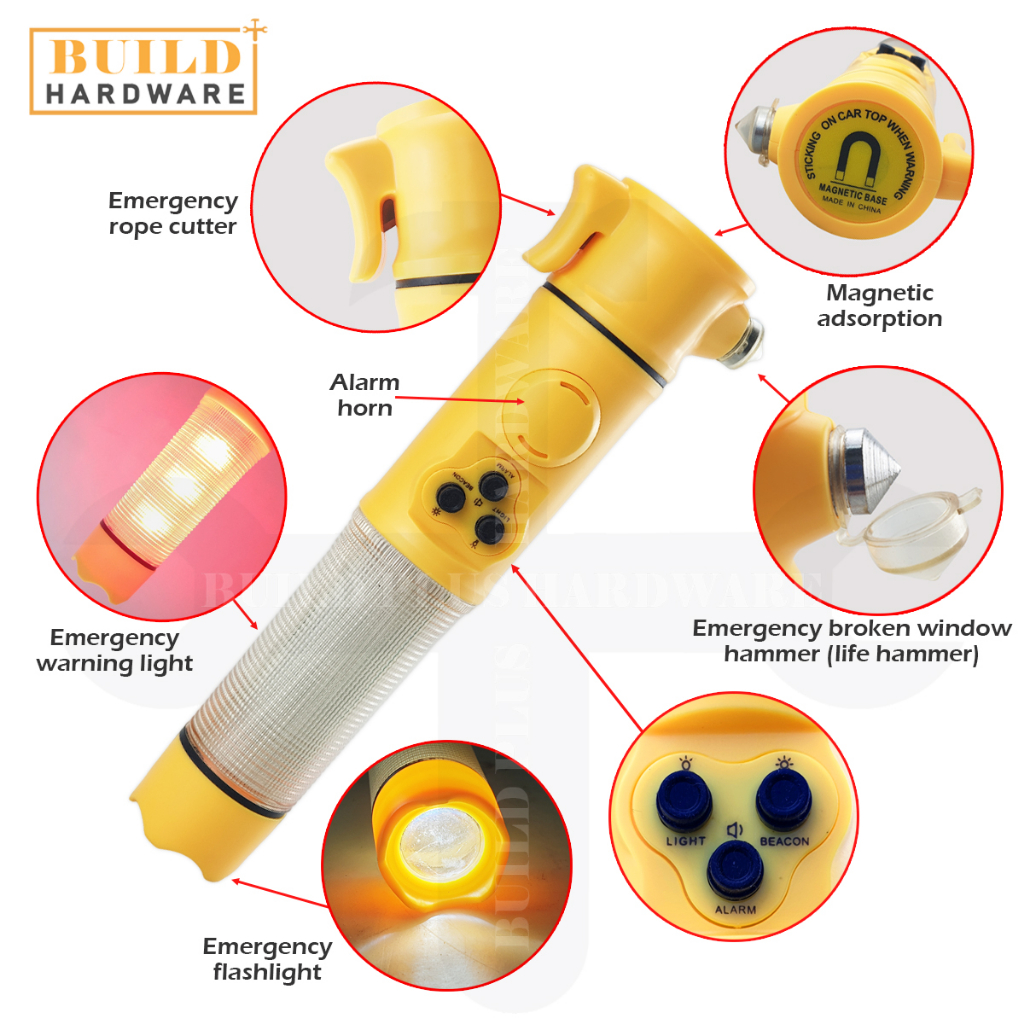 6-in-1 Emergency Multi-Function Flashlight Warning Alarm Light Safety ...