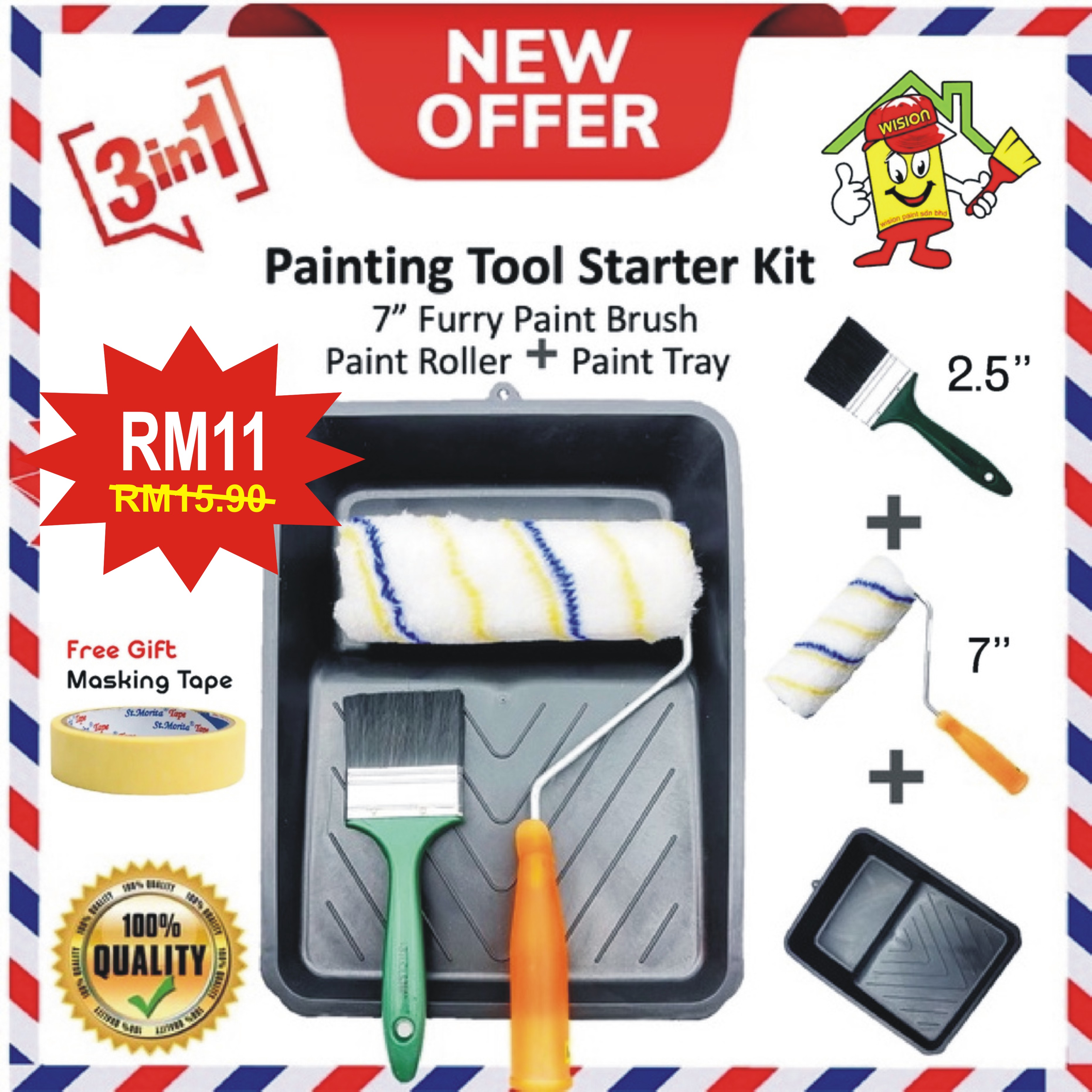 MERDEKA SET WALL PAINTING COMBO ROLLER/REFILL ROLLER/EPOXY ROLLER BRUSH ...