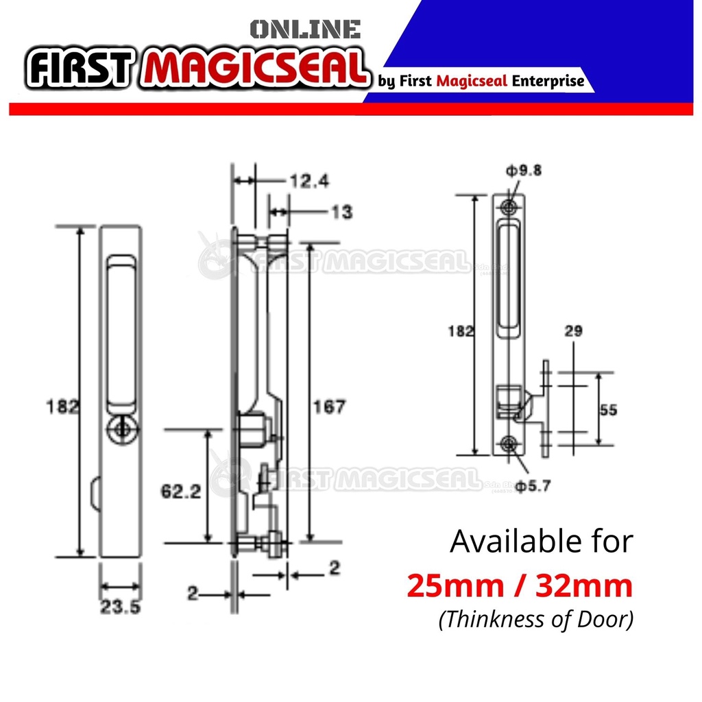 1stMagicSeal - A6 A5 Quality Sliding Glass Door Handle Lock Silver ...