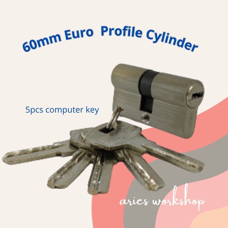 Euro Profile Cylinder 60mm (5pcs of key included) satin color / double ...