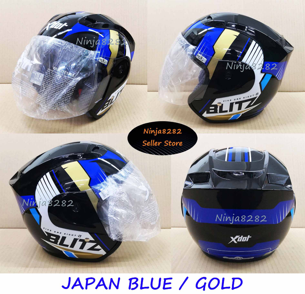HELMET XDOT G518B BLITZ - JAPAN BLUE GOLD (SIRIM APPROVED) KHI SWAN LTD ...