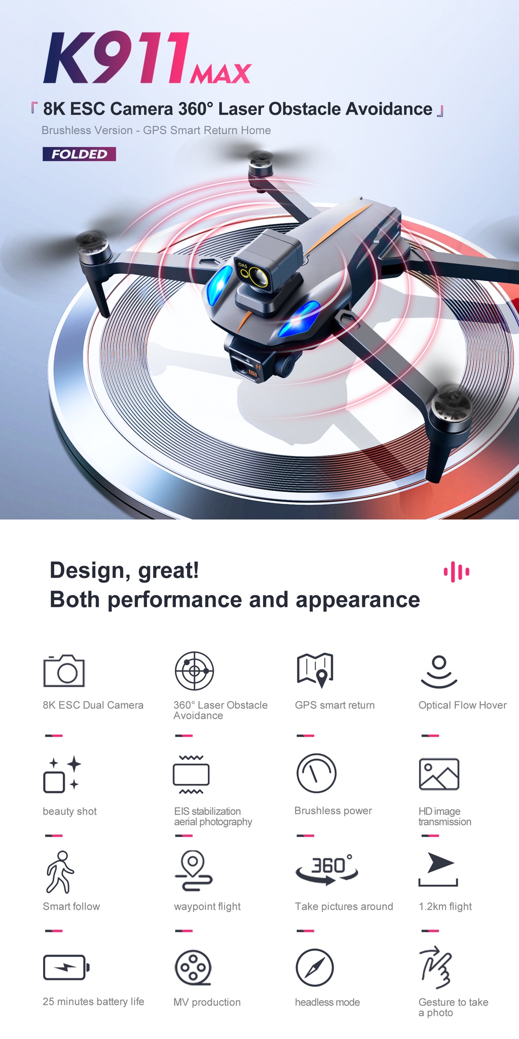 Drone K911 Max GPS 8K HD Dual Camera drone Wide angle height keep RC ...