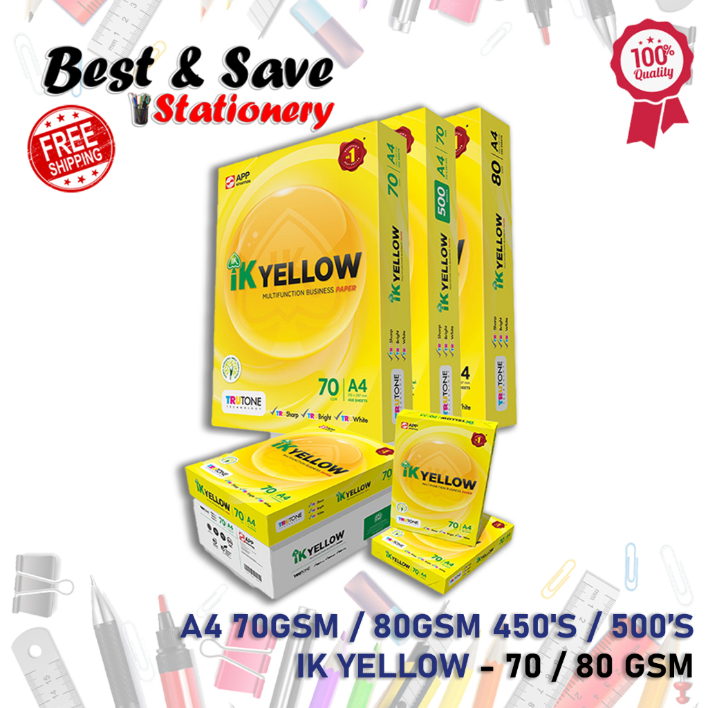 [ BEST & SAVE ] IK Yellow A4 Paper 70gsm / 80gsm 450 sheets / 500 ...
