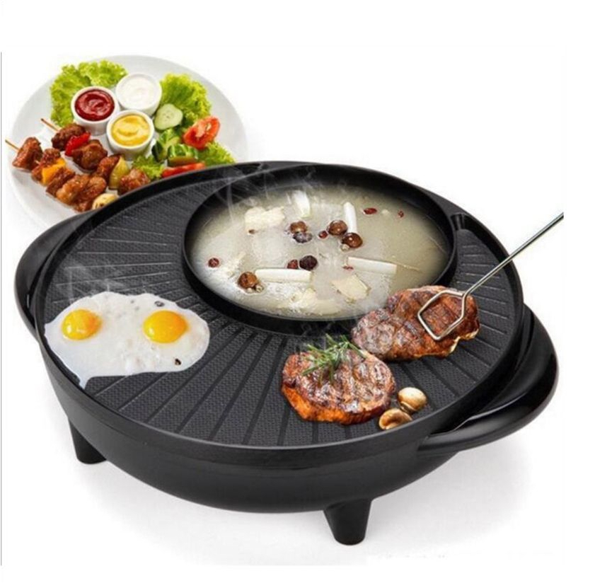 2 IN 1 BBQ Grill Steamboat Hot Pot Shabu Electric Smokeless Non Stick ...