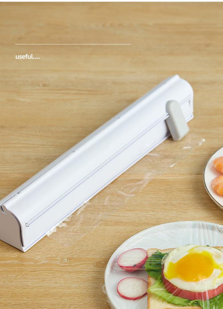 Plastic Wrap Dispenser with Slide Cutter Fixing Food Wrap Suction Cup ...