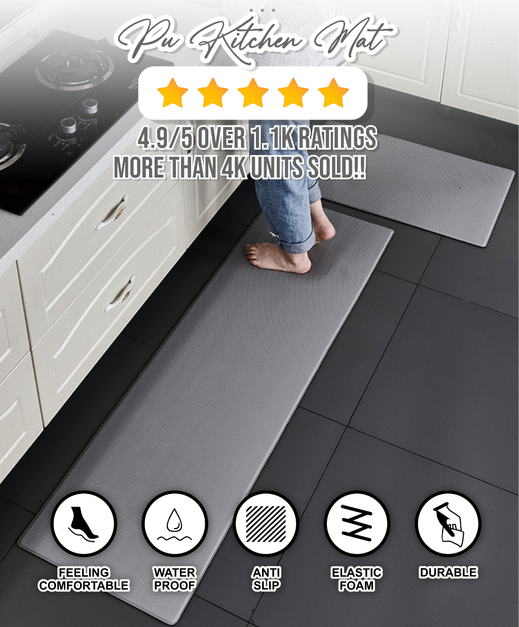 PU Mat Anti Slip Mat Kitchen Floor Mat Rug Kitchen Carpet Alas Kaki ...