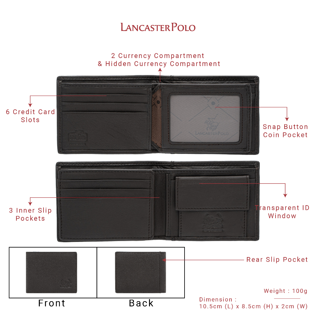 Lancaster Polo Top Grain Leather Bifold Men Wallet with Coin Pocket ...