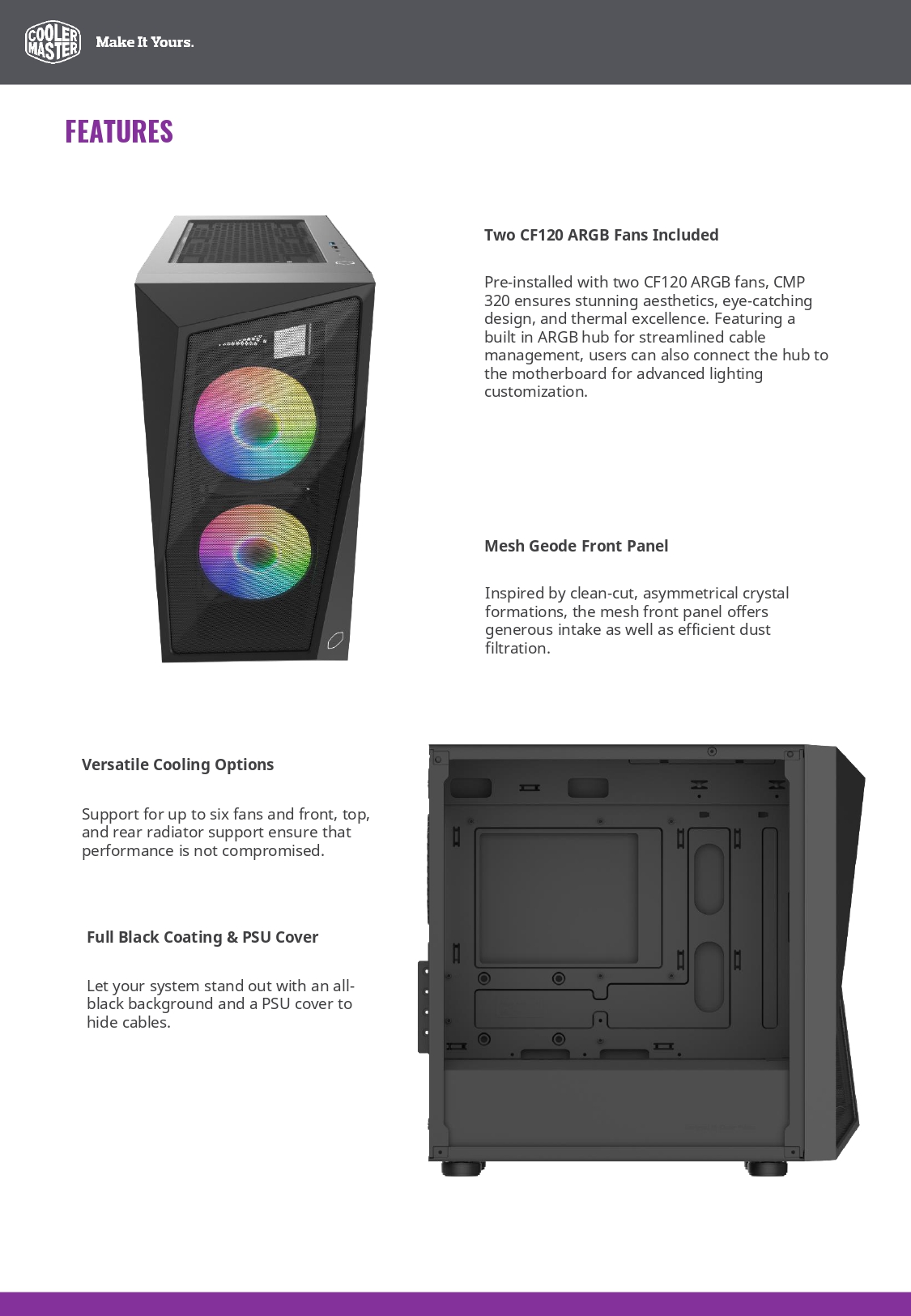 COOLER MASTER CMP 320 ARGB M-ATX PC CASE - BLACK ( CP320-KGNN-S00 ...