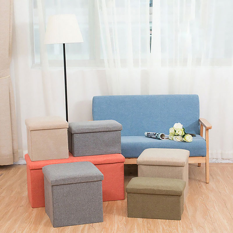 2 IN 1 Fabric Ottoman Folding Storage Stool Box Sofa Clothes Organizer ...