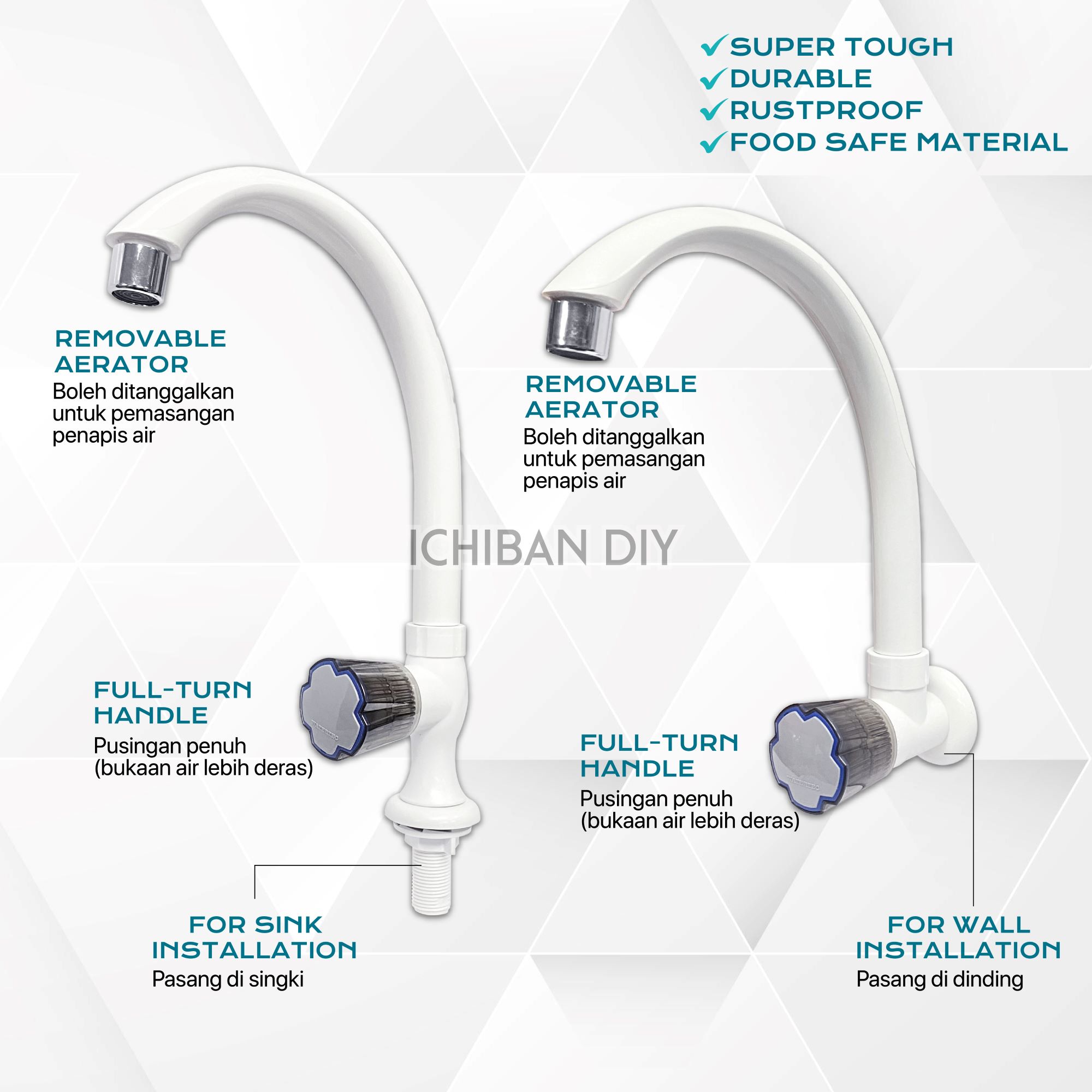 1/2" Wall Sink Tap / Pillar Sink Tap Kitchen Faucet Mount Water Plastic ...