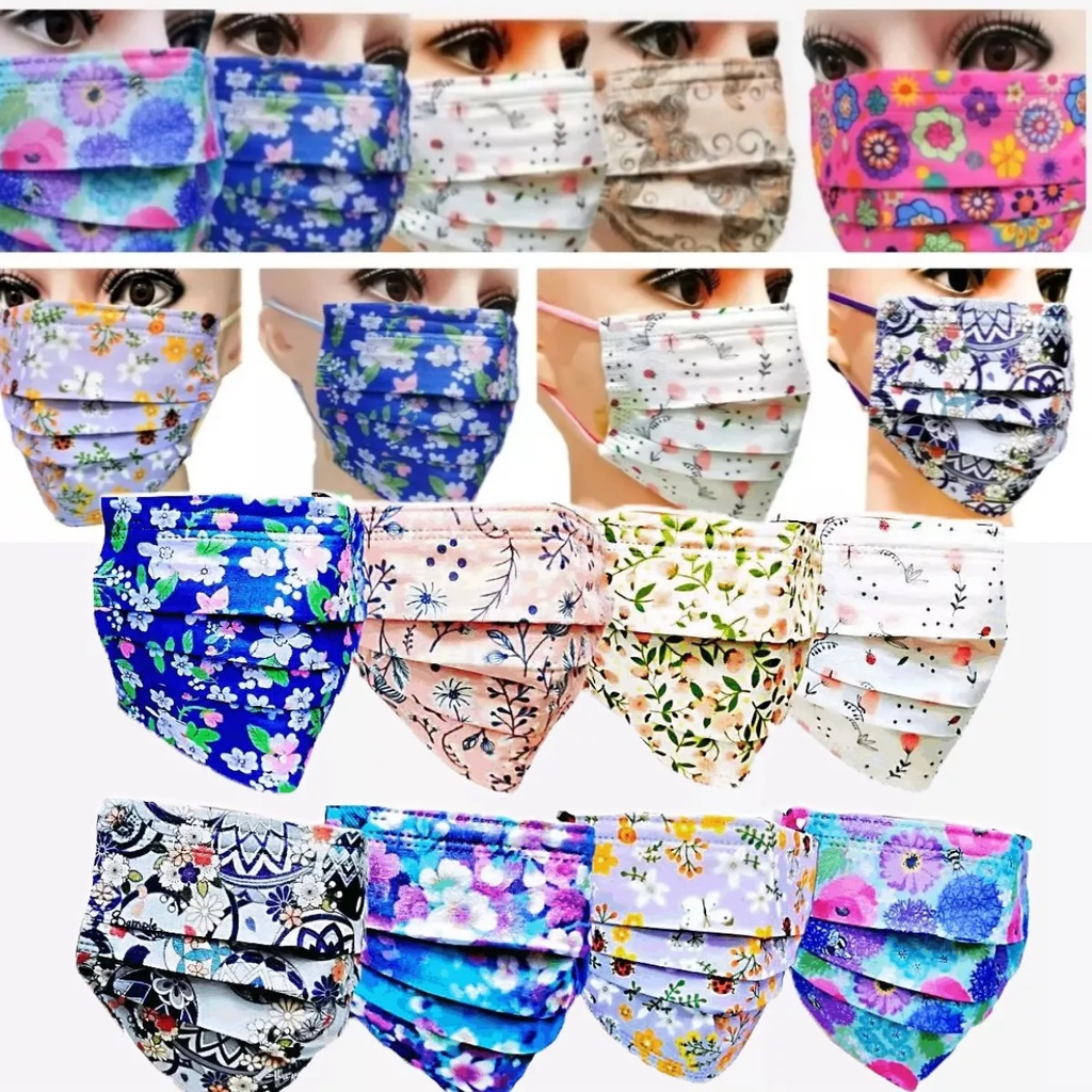 Flower Face Mask Disposable 3ply Ear-loop Floral Mask For Women Wedding ...