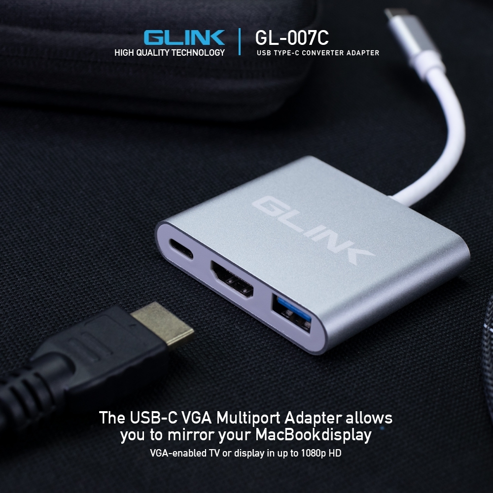 GLINK GL-007C 3 IN 1 USB TYPE-C TO TYPE-C + HD-MI + USB 3.0 CONVERTER ADAPTER (CB334SR) | Shopee ...