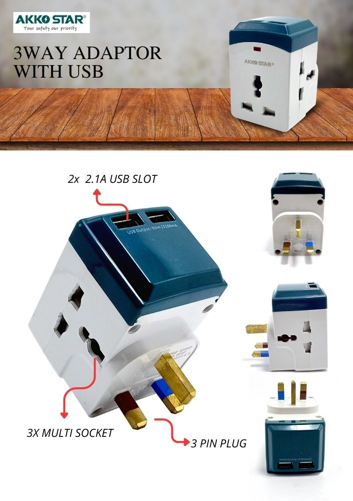 AKKO STAR Universal Travel Adapter Multi USB Charger UK to EU Plug ...