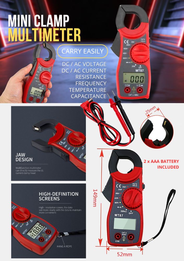 MINI Pocket Digital Clamp Meter Voltage Current Electric LCD Display ...