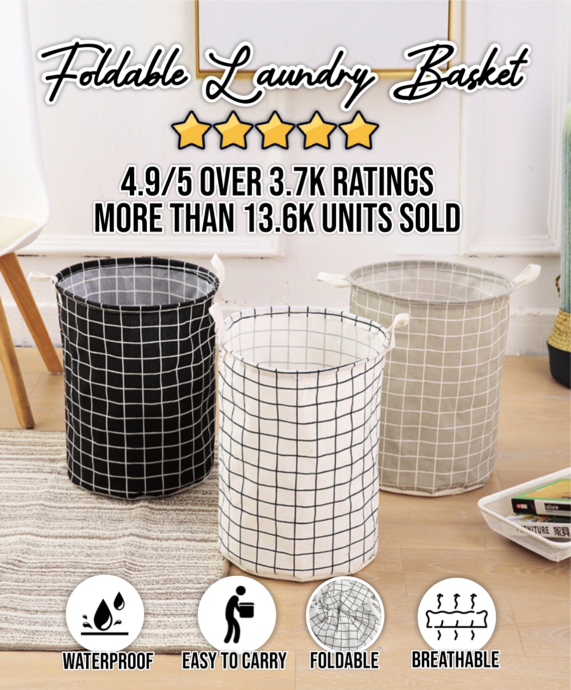 Foldable Big Laundry Basket Bakul Baju Baby Waterproof Large Capacity ...