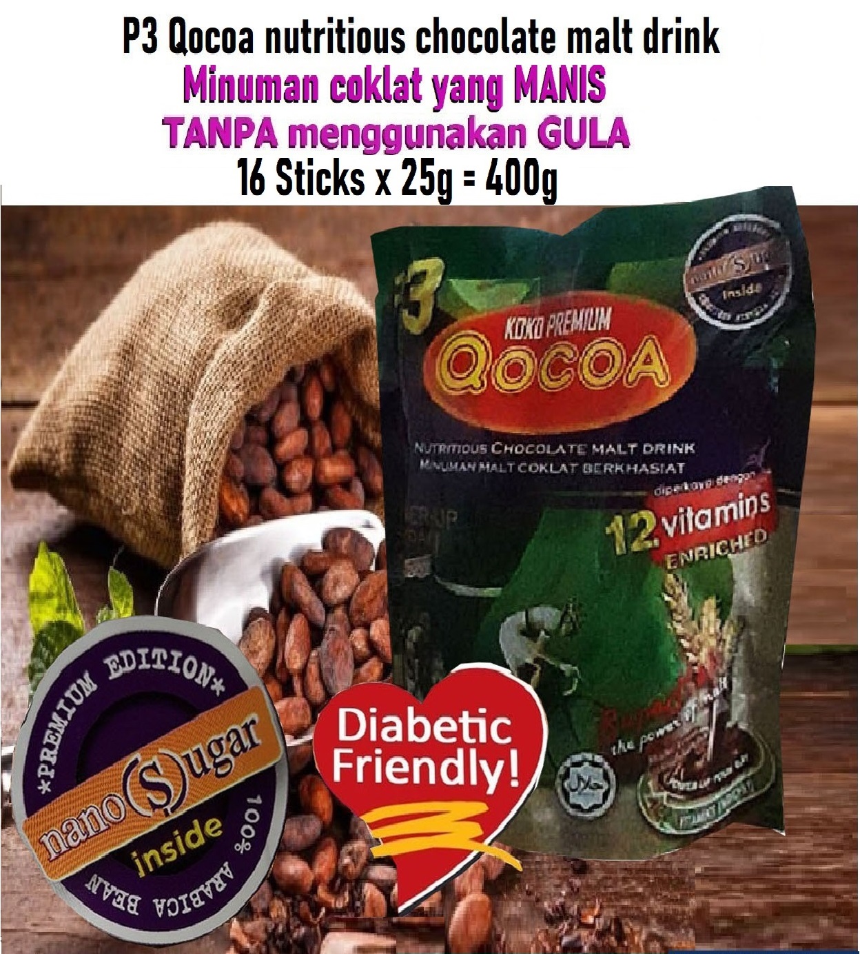 P3 Qocoa Chocolate Malt Drink (16sachet x 25g) p3 coco | diabetes ...