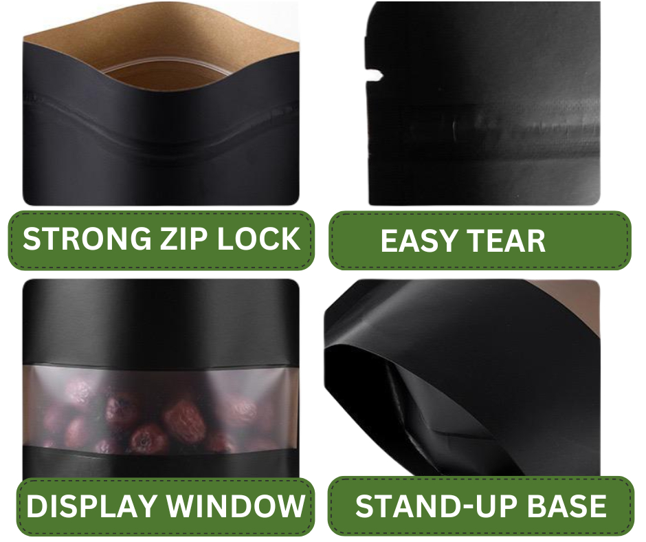 (50pcs) Black Kraft Paper Zip Lock Bag/Kraft Paper Zipper Bag/Goodies ...