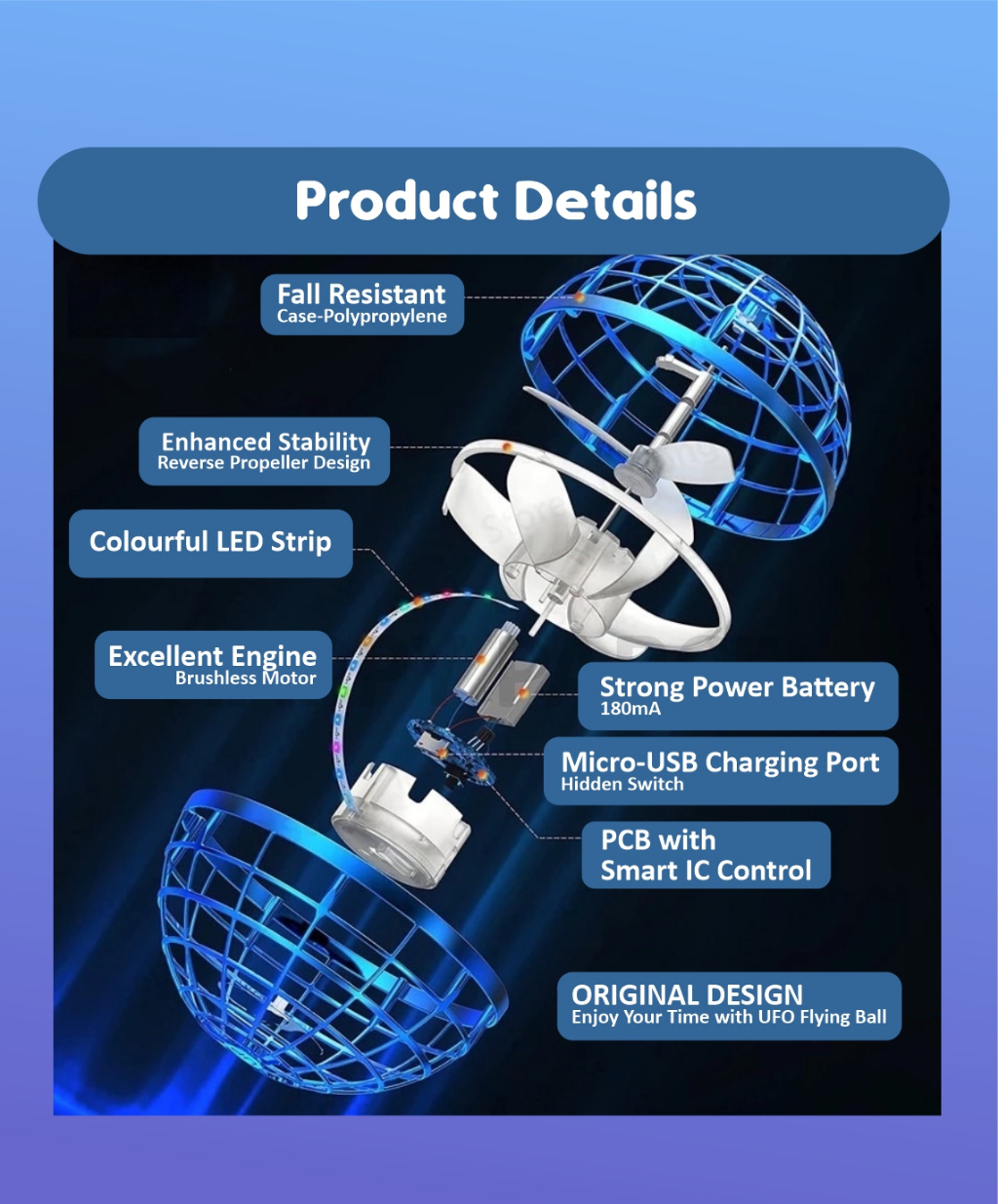 Flying Orb Toys with 360 Rotating Flynova Pro UFO Flying Toy Built-in ...