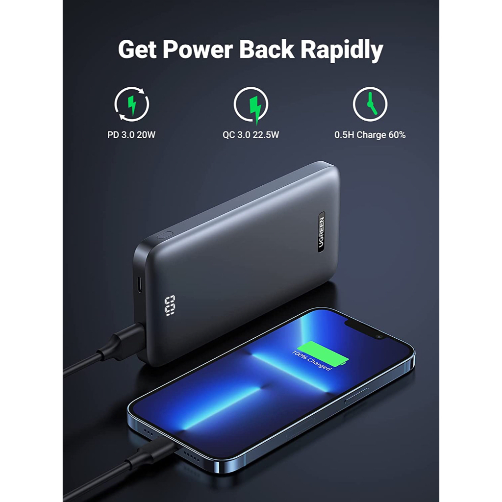UGREEN 10000MAH ULTRA SLIM QUICK CHARGING 20W POWER BANK WITH DIGITAL ...