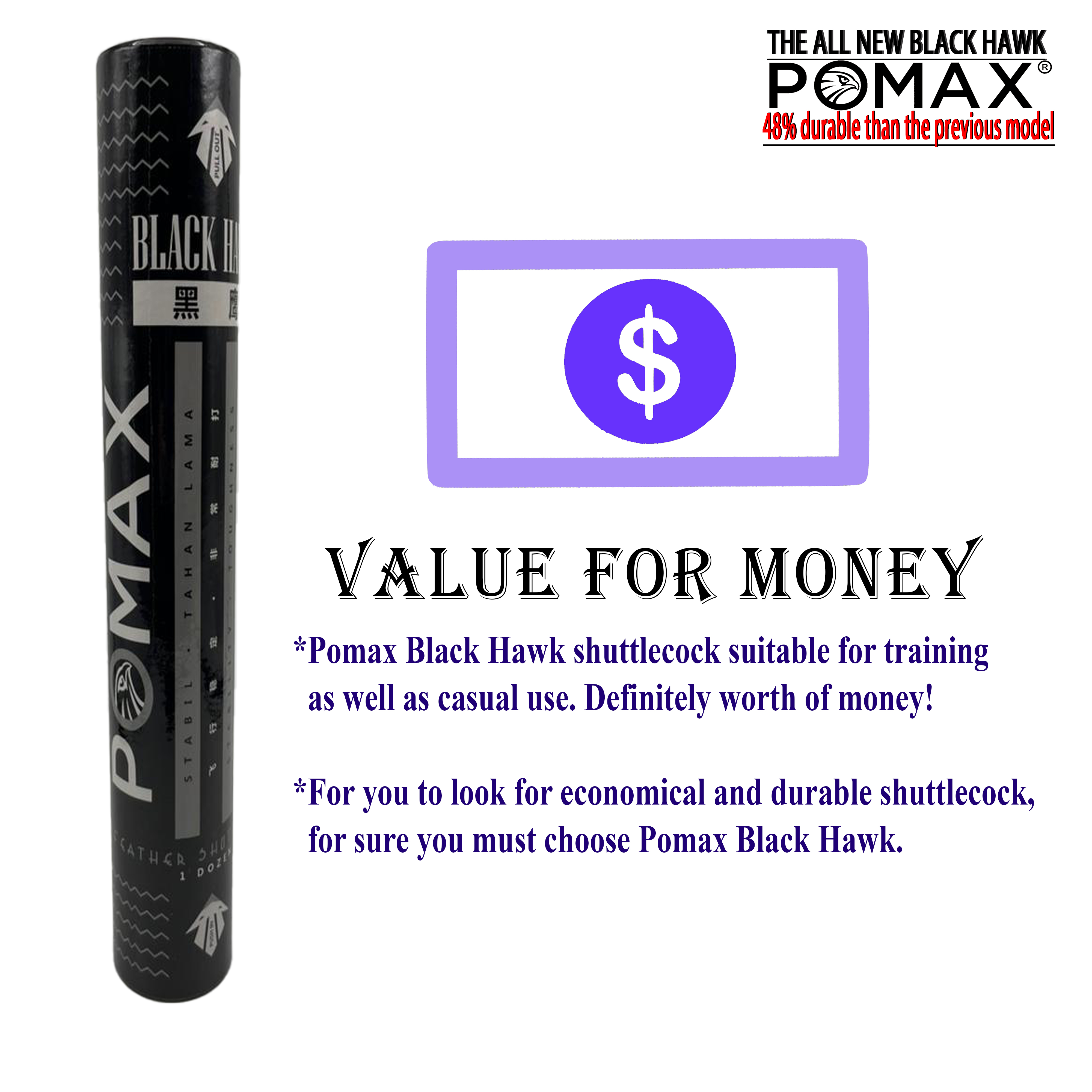 Pomax Black Hawk Badminton Shuttlecock (Durable Shuttle) | Shopee Singapore