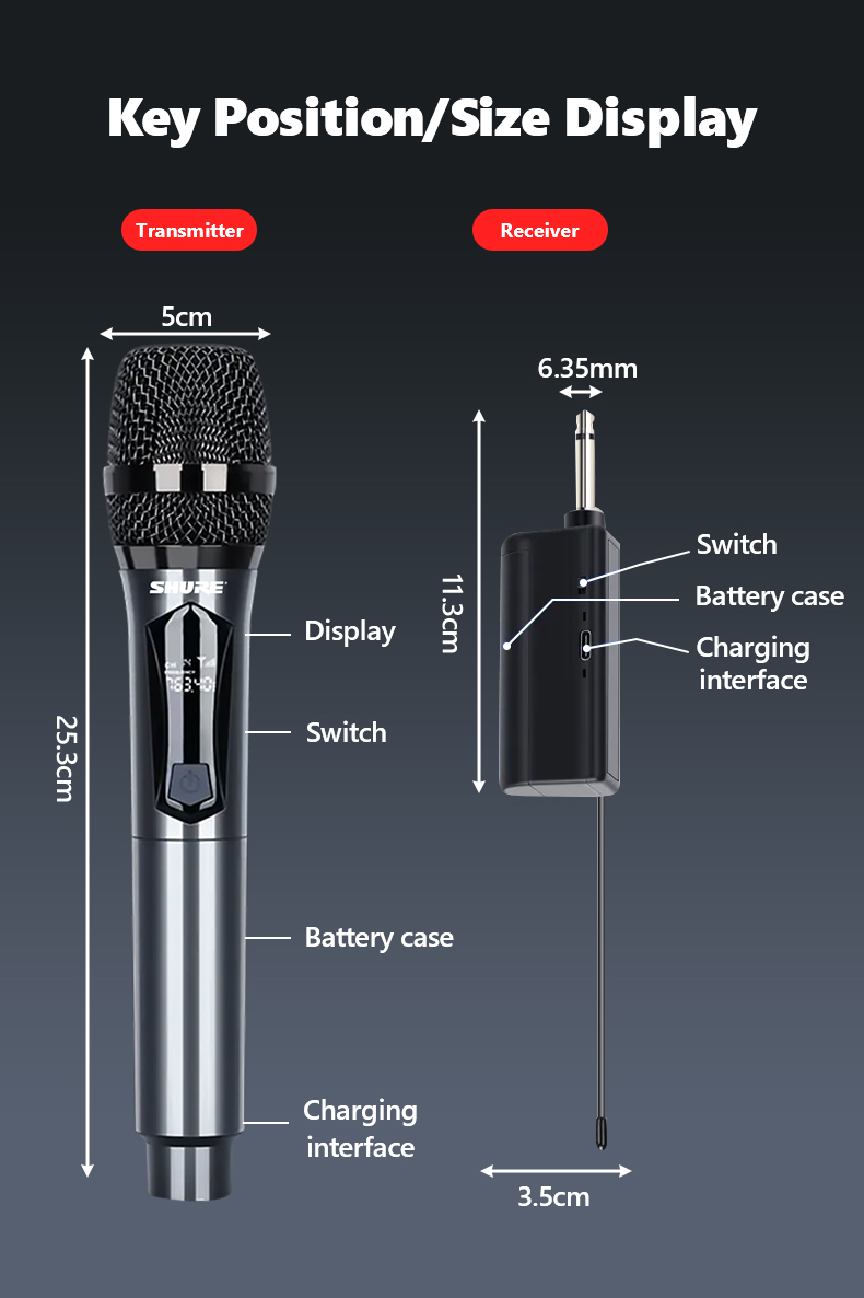 SG Stock Shuer Wireless Microphone 50 Receiving Range UHF Universal ...