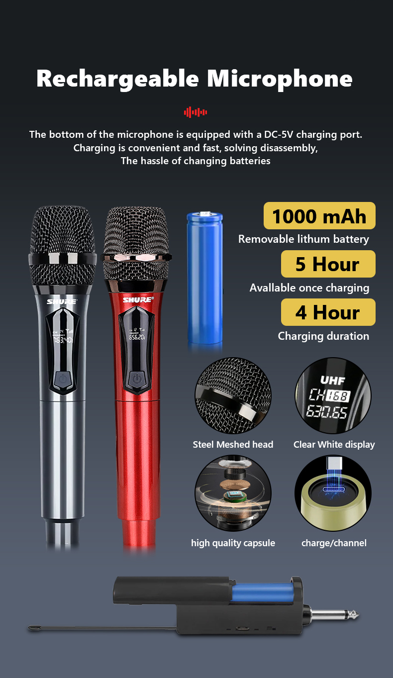 SG Stock Shuer Wireless Microphone 50 Receiving Range UHF Universal ...