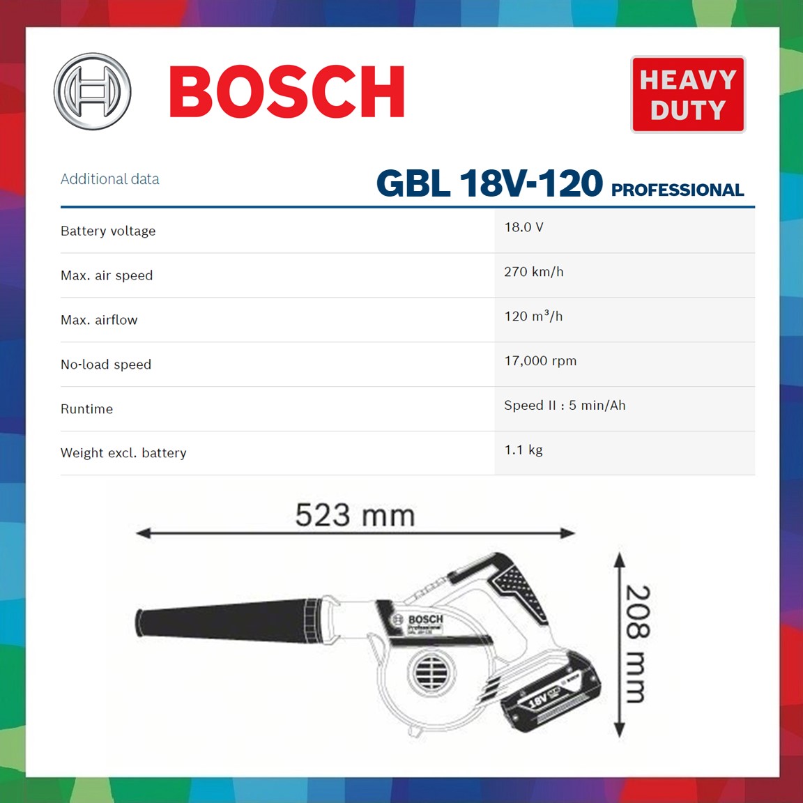 MESIN Bosch GBL18V-120 (SOLO) Heavy Duty Cordless Blower/GBL 18V 120 ...
