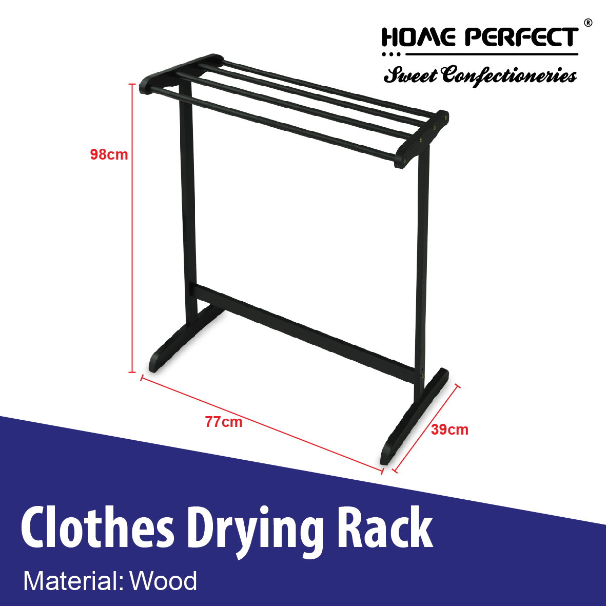 HOME PERFECT 4 Bars Wood Clothes Laundry Towel Hanger Stand Drying Rack ...
