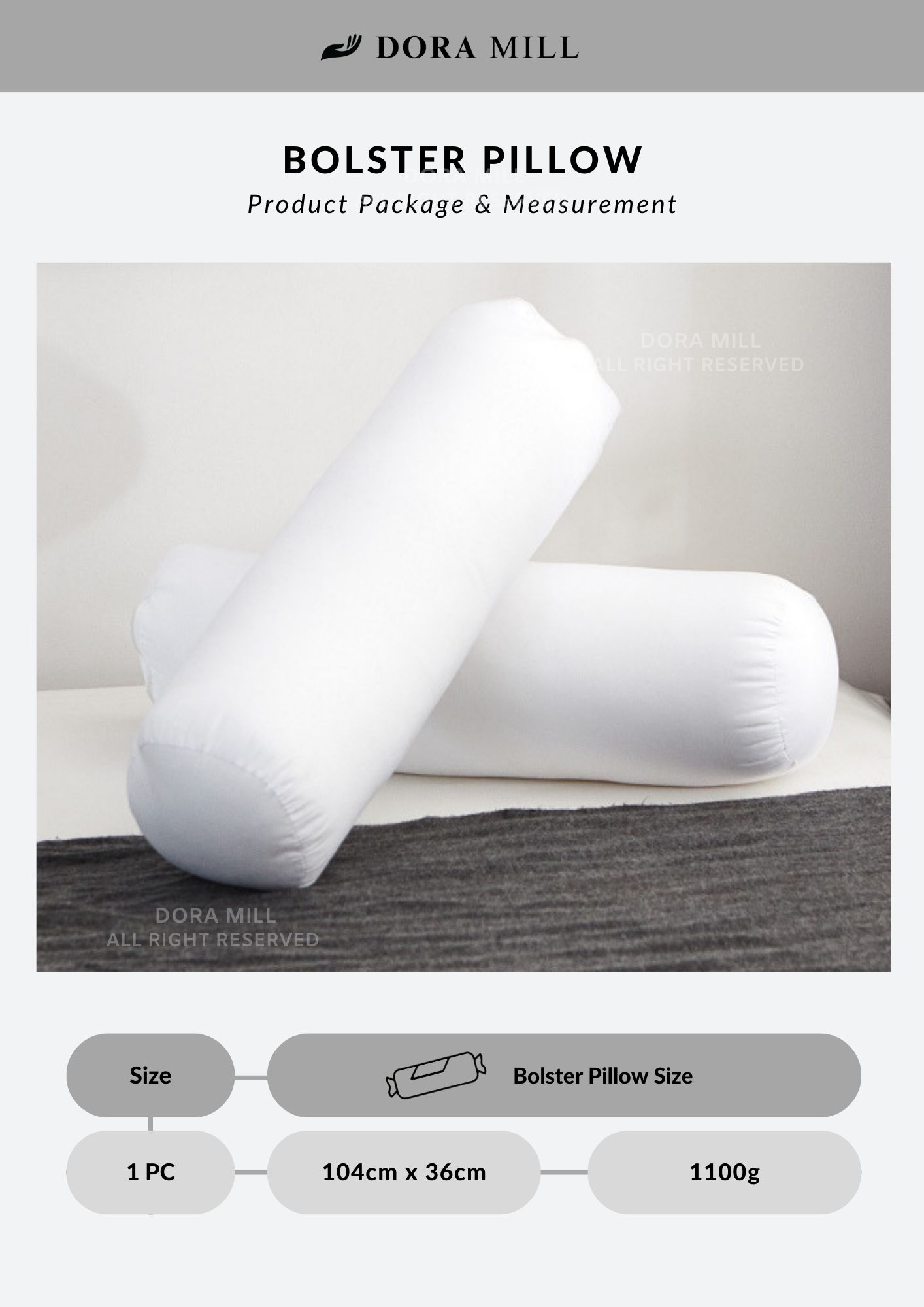 DORAMILL Premium Hugging Bolster Cotton Washable Hotel Quality Bantal ...