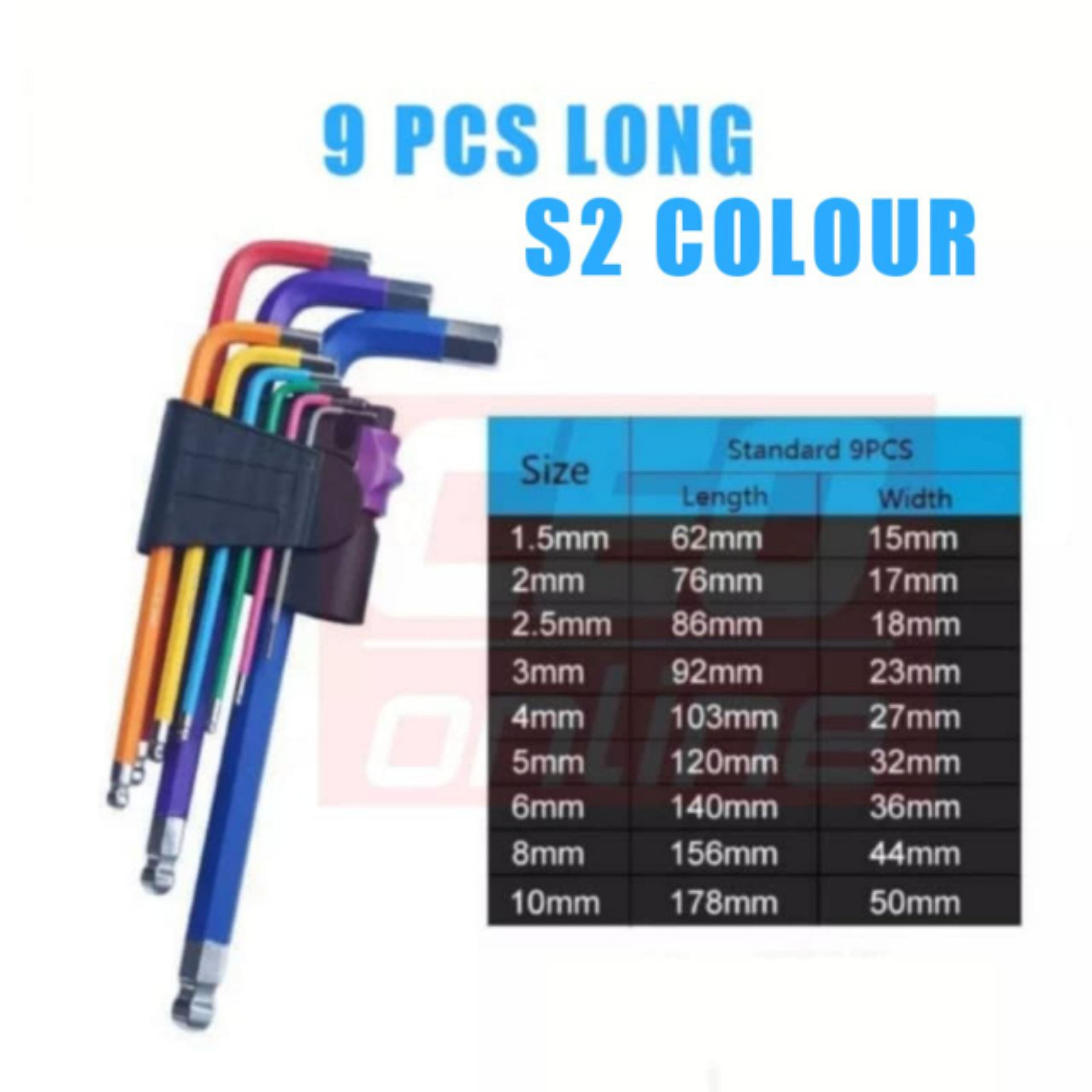 CEO 9Pcs Allen Key Colour Coded Ball-End Hex Allen Key Wrench Tools set ...