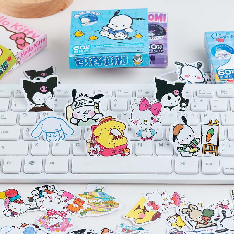 SANRIO WaterProof STICKER Box Set Kuromi Melody Cinnamoroll Pompompurin ...