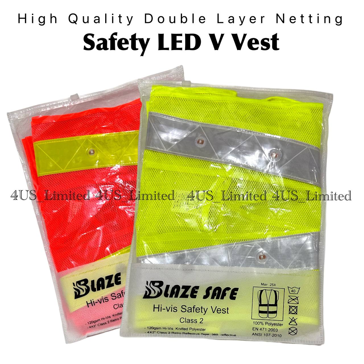 SAFETY LED VEST V NETTING WITH REFLECTOR | REFLECTIVE SECURITY VEST ...