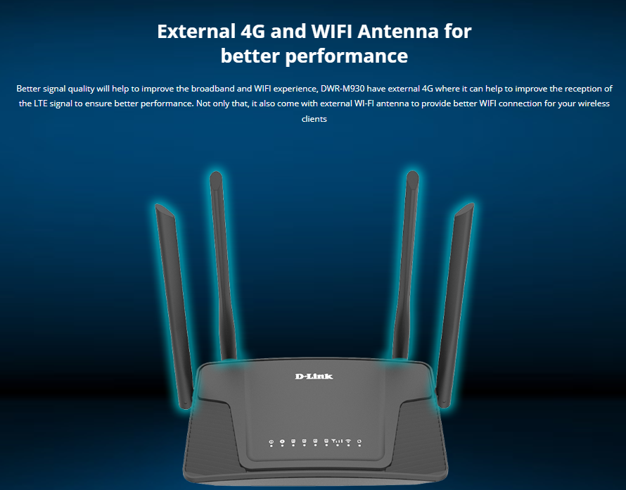 D-Link DWR-M930 4G LTE Wireless N300 3 Port LAN + 1 WAN Router-SIM Card ...