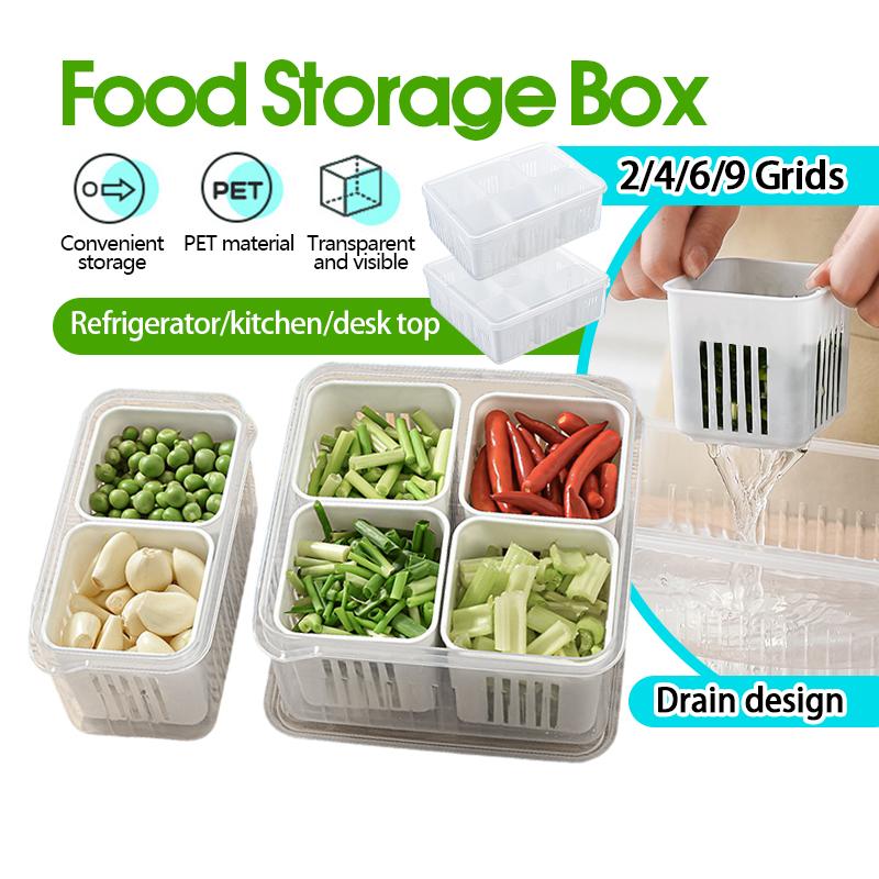 6 Grids Refrigerator Food Vegetable Fruit Storage Box Bekas Bawang ...
