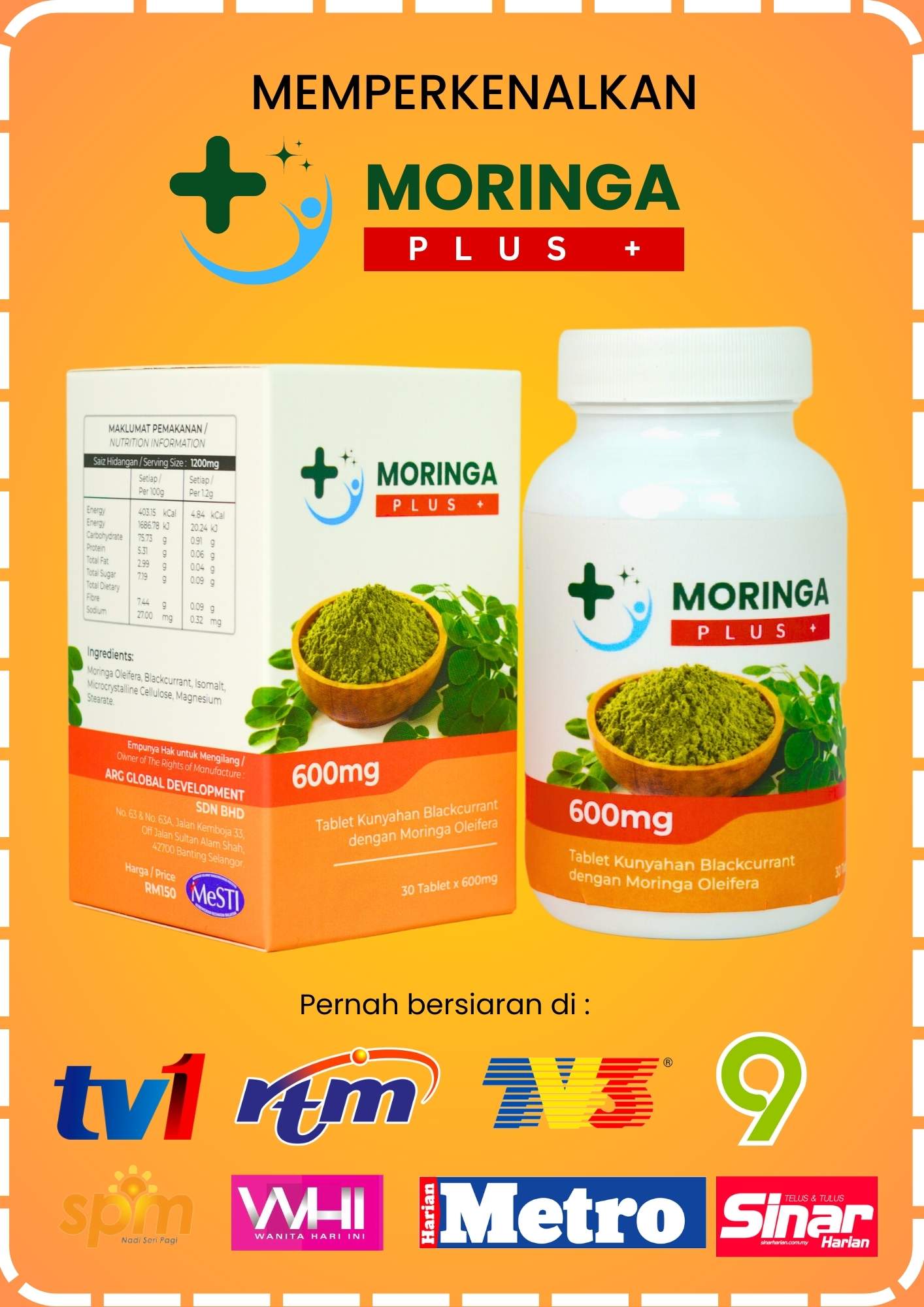 MORINGA PLUS 600MG TABLET KUNYAH (30TABLETS X 600MG) | Shopee Singapore