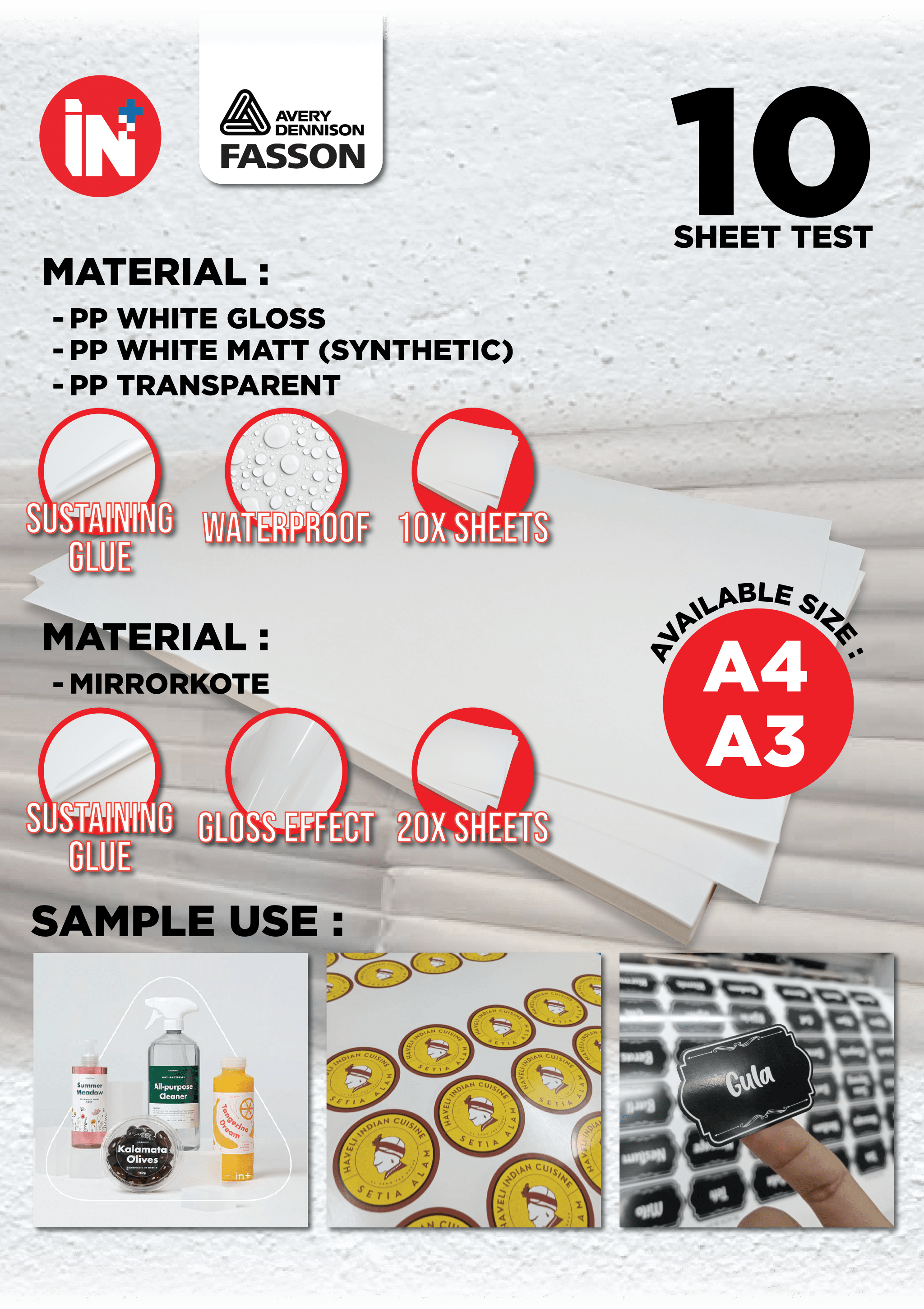 FASSON A4 A3 10's PACK Sticker Glossy Mirrorkote/ PP White Gloss/ OPP ...