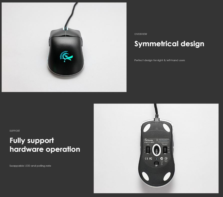 Ducky Feather Black & White ARGB Gaming Mouse ( Omron Switch / Huano ...
