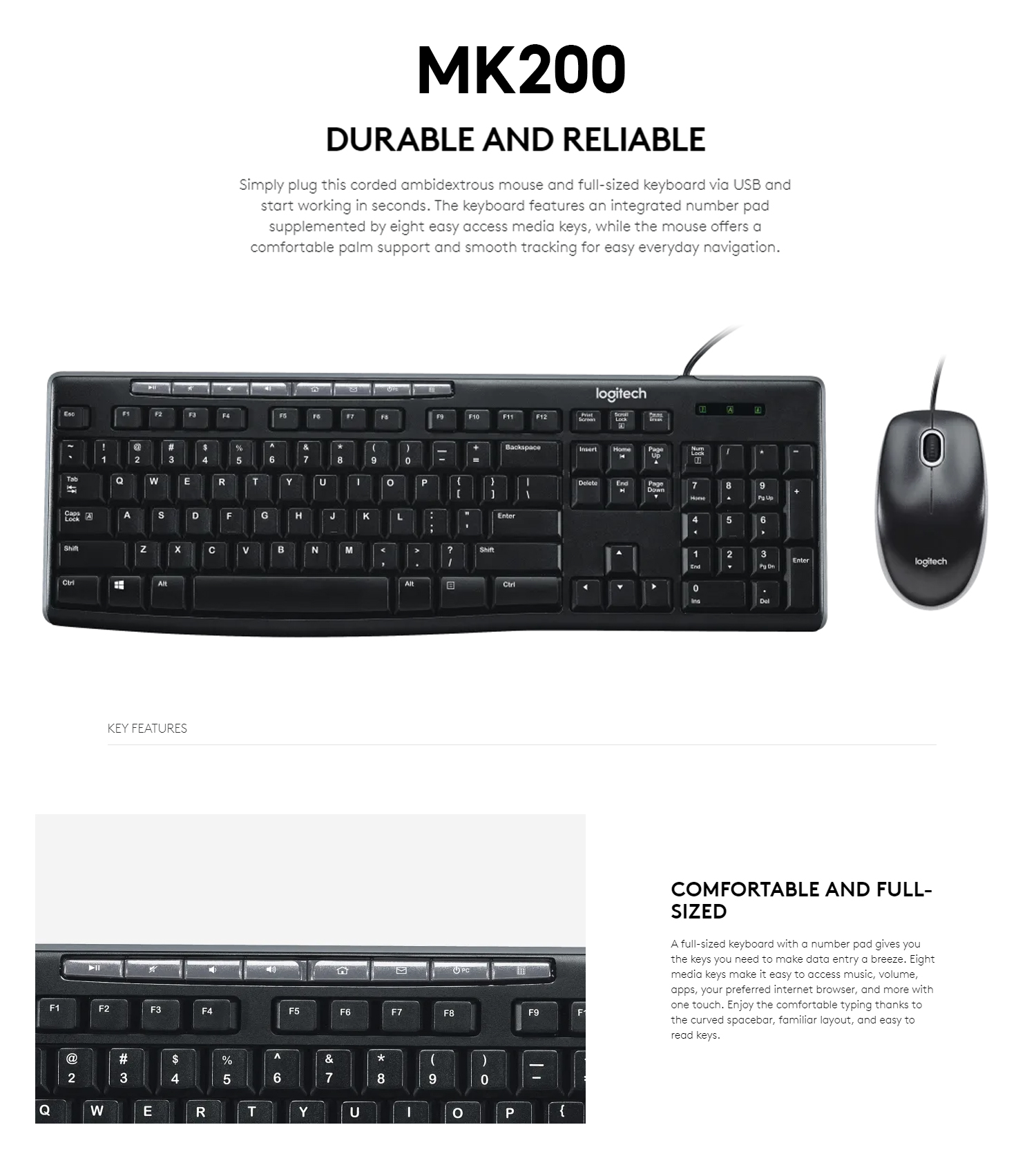 Logitech MK200 Media Corded Keyboard and Mouse Combo | Plug-and-Play ...