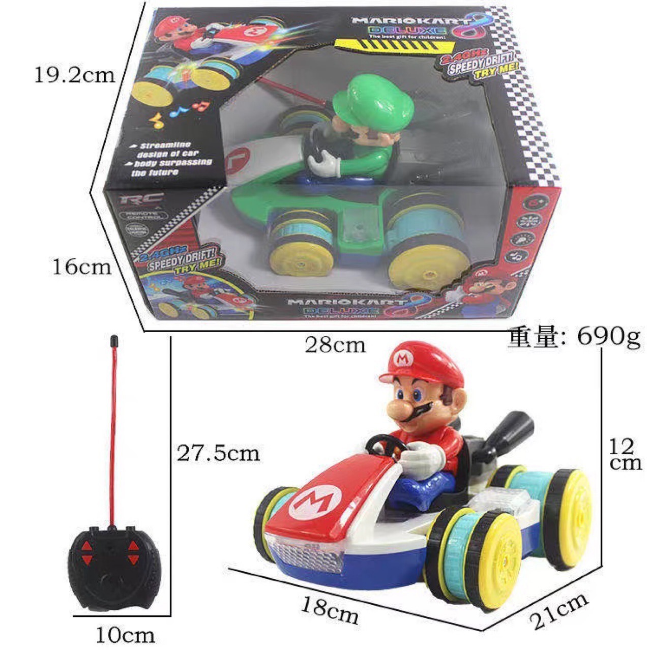 Super Mario Kart Four-way Remote Control Car Mario Brother Stunt Car RC ...